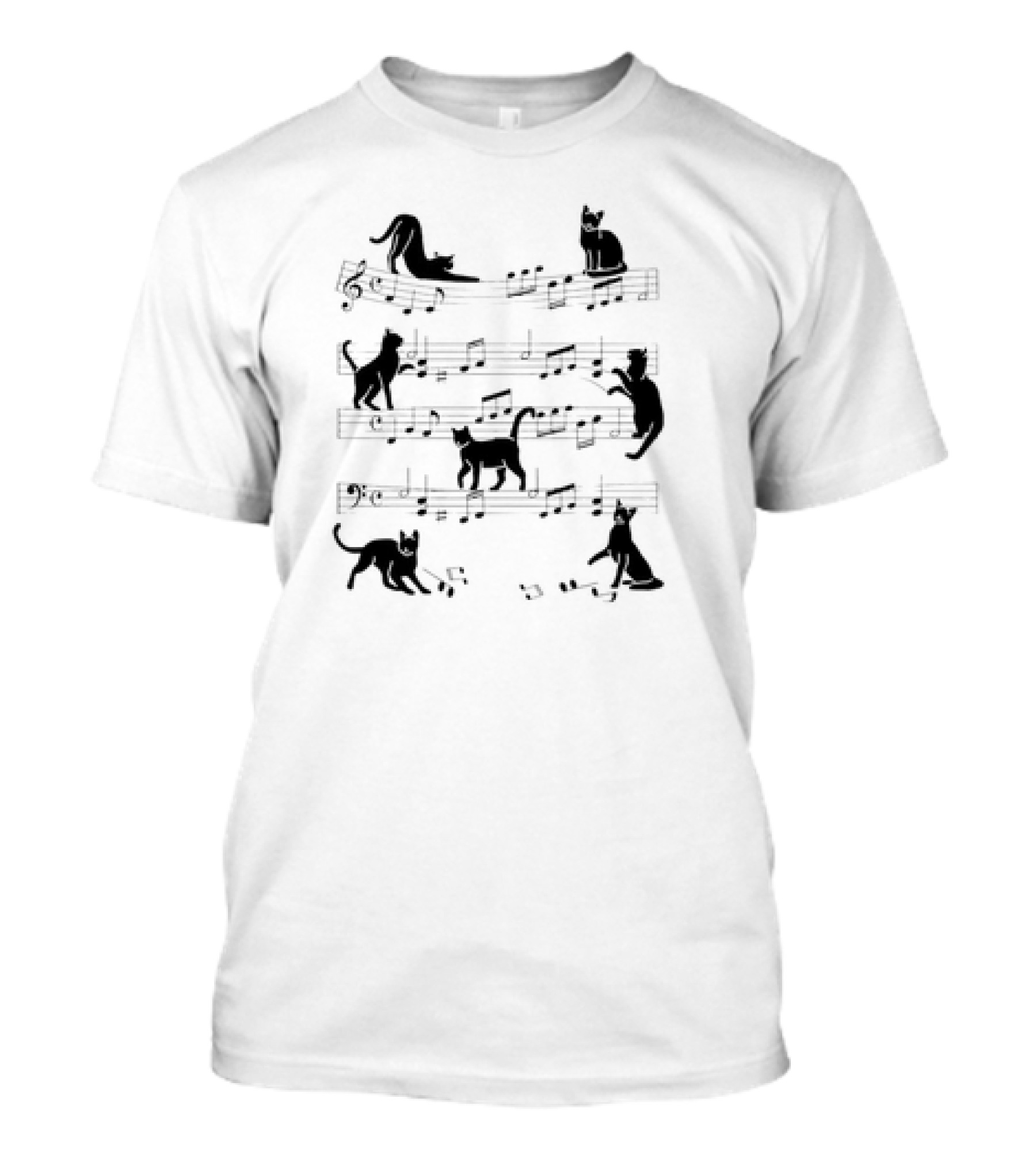 Cat Kitty On Musical Notes Clef Playing Music Piano Musician T-Shirt