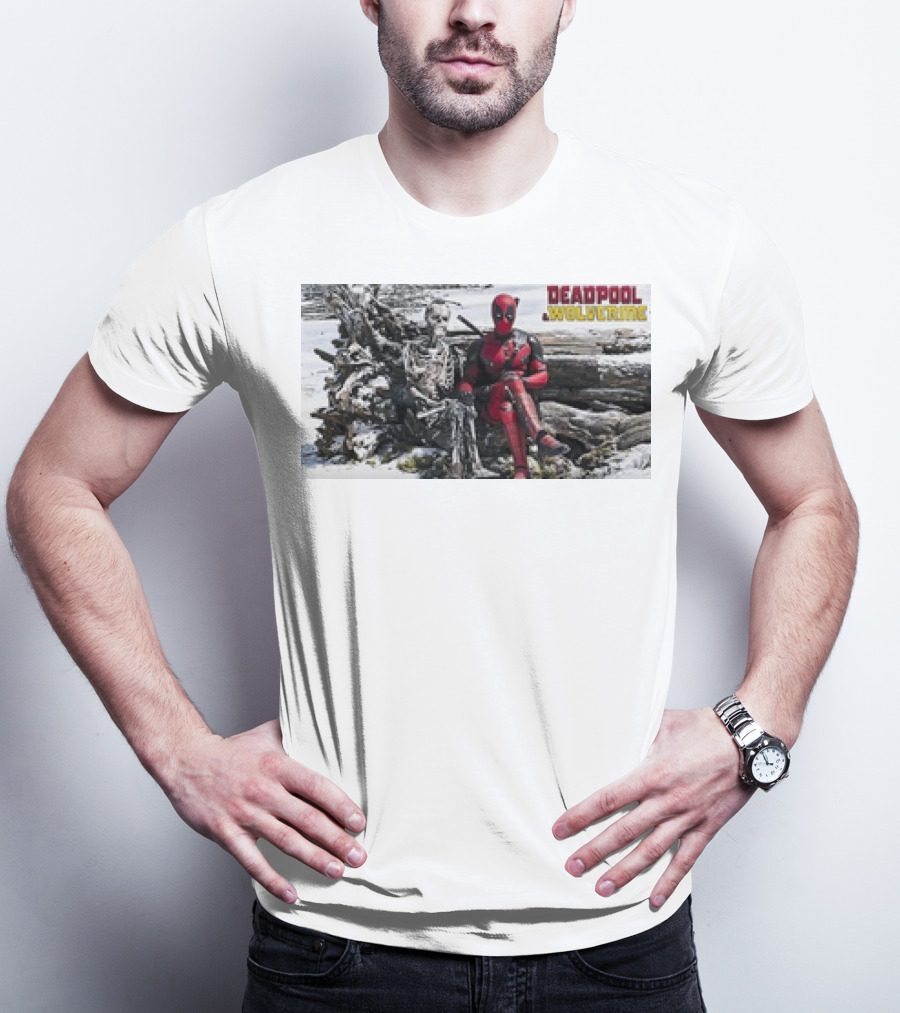 Deadpool And Skeleton Wolverine Snowy Scene T-Shirt