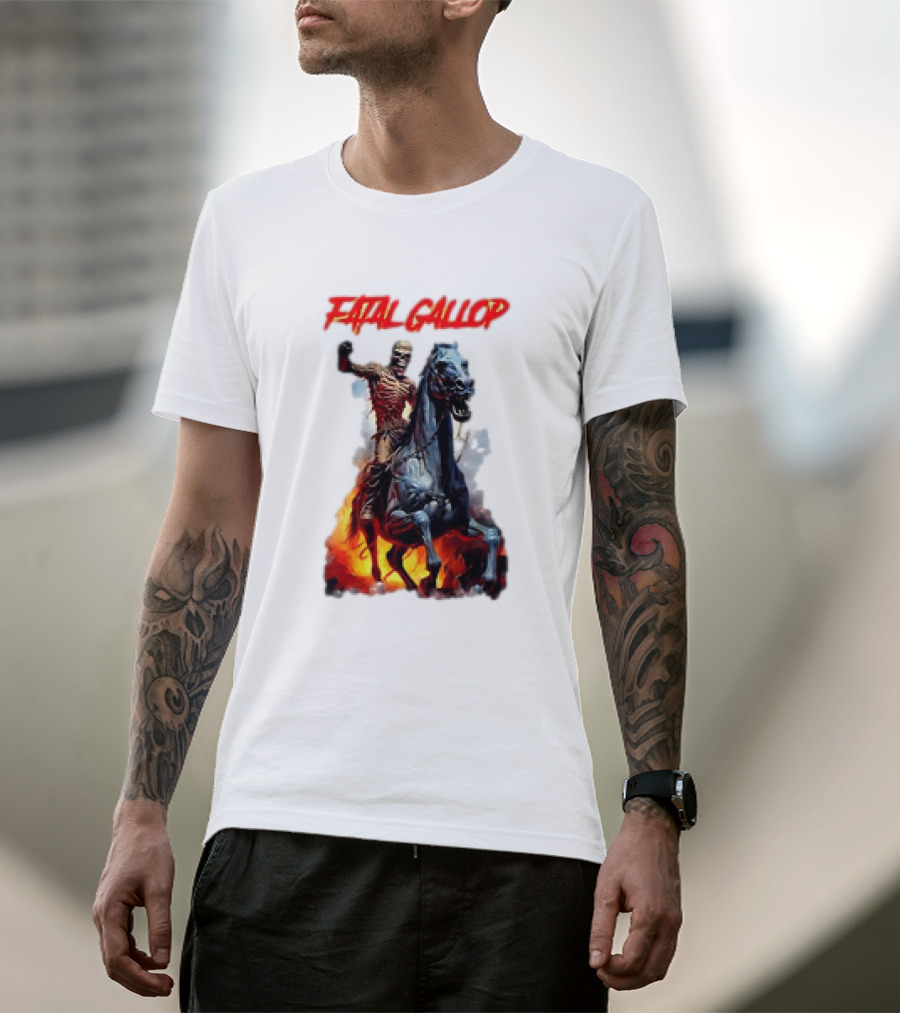 Fatal Gallop Diabolic Fear Black Horror Evil Monster Terror Skeleton Rider Horse Flames T-Shirt