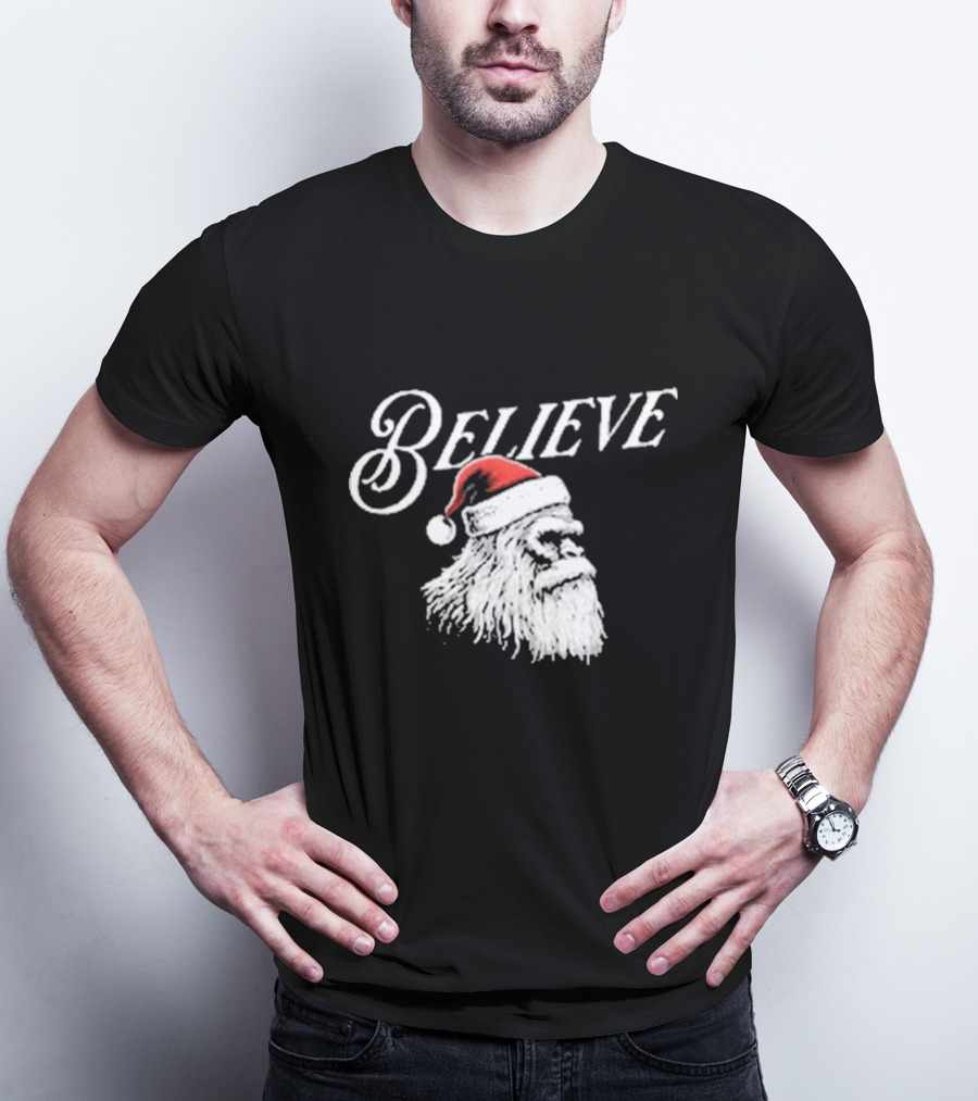 Believe Santa Squatch Christmas Yeti Face T-Shirt