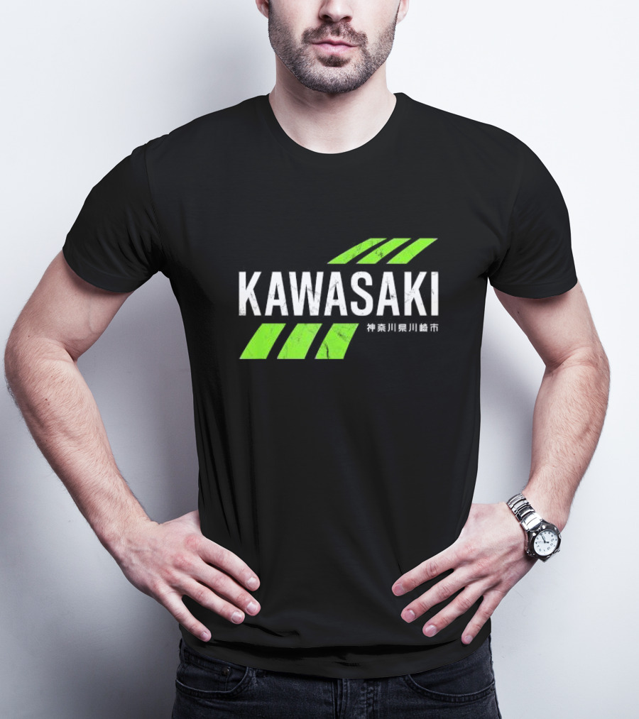 Kawasaki Green City Kanagawa Japanese Text Racing Stripes T-Shirt