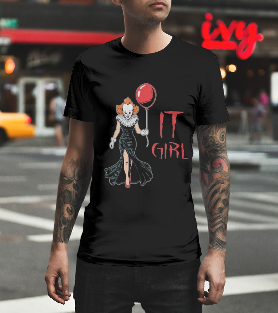 Pennywise IT Girl Holding Red Balloon In Black Dress T-Shirt