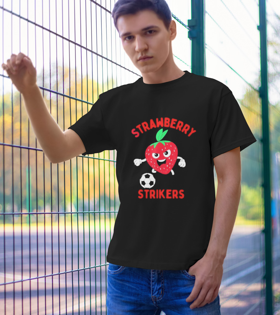 Strawberry Strikers Soccer Team Fun Cartoon With Soccer Ball T-Shirt