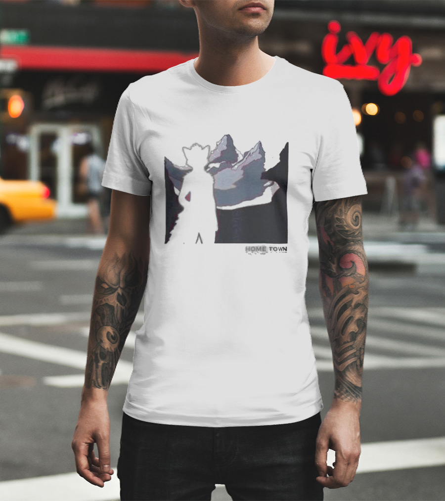 The Fox Nest Store Home Town Silhouette With Mountains Background T-Shirt