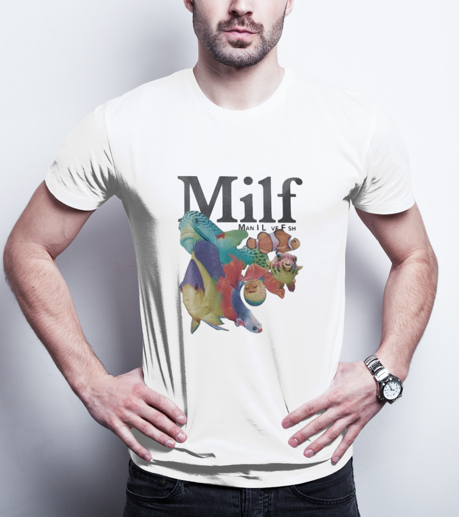 Milf Man I Love Fish Colorful Fish Collage T-Shirt