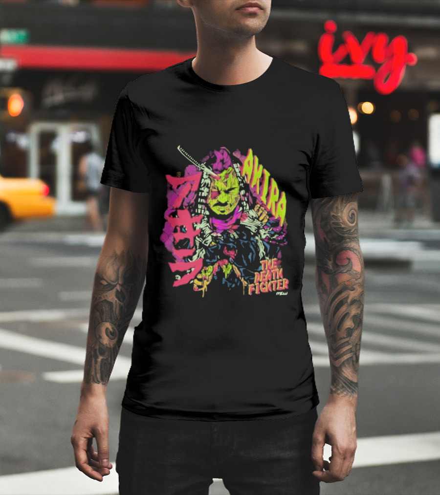 Akira Zombie Samurai Death Fighter In Neon Colors T-Shirt