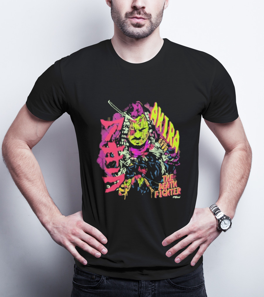 Akira Zombie Samurai Death Fighter In Neon Colors T-Shirt