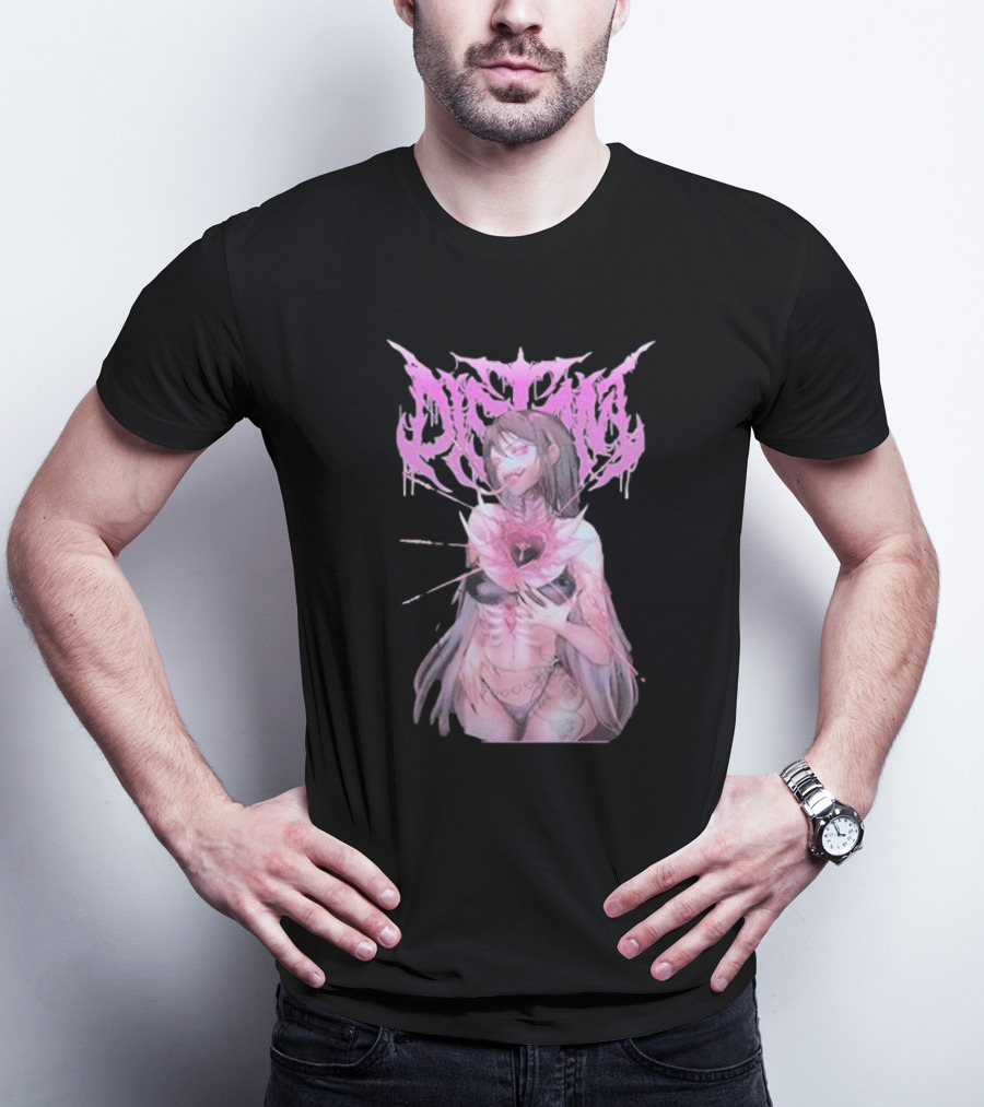 Distant Pink Anime Character With Heart Tattoo T-Shirt