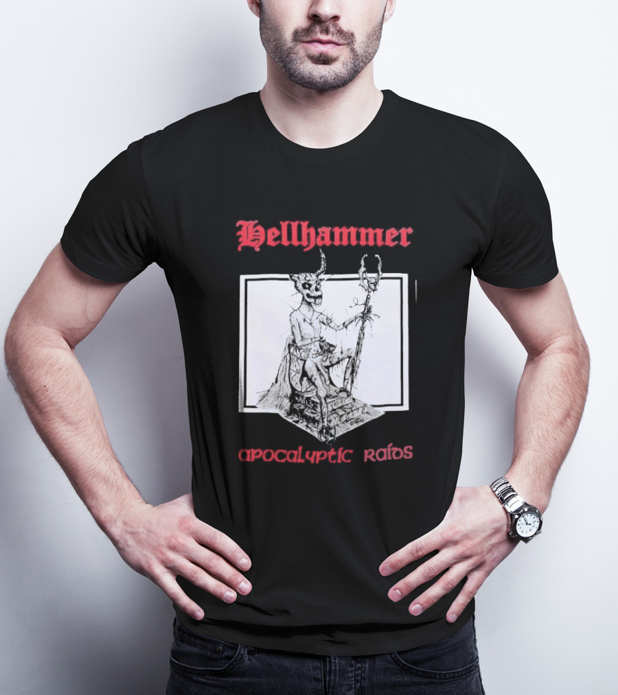 Hellhammer Apocalyptic Raids Horned Figure With Runes T-Shirt