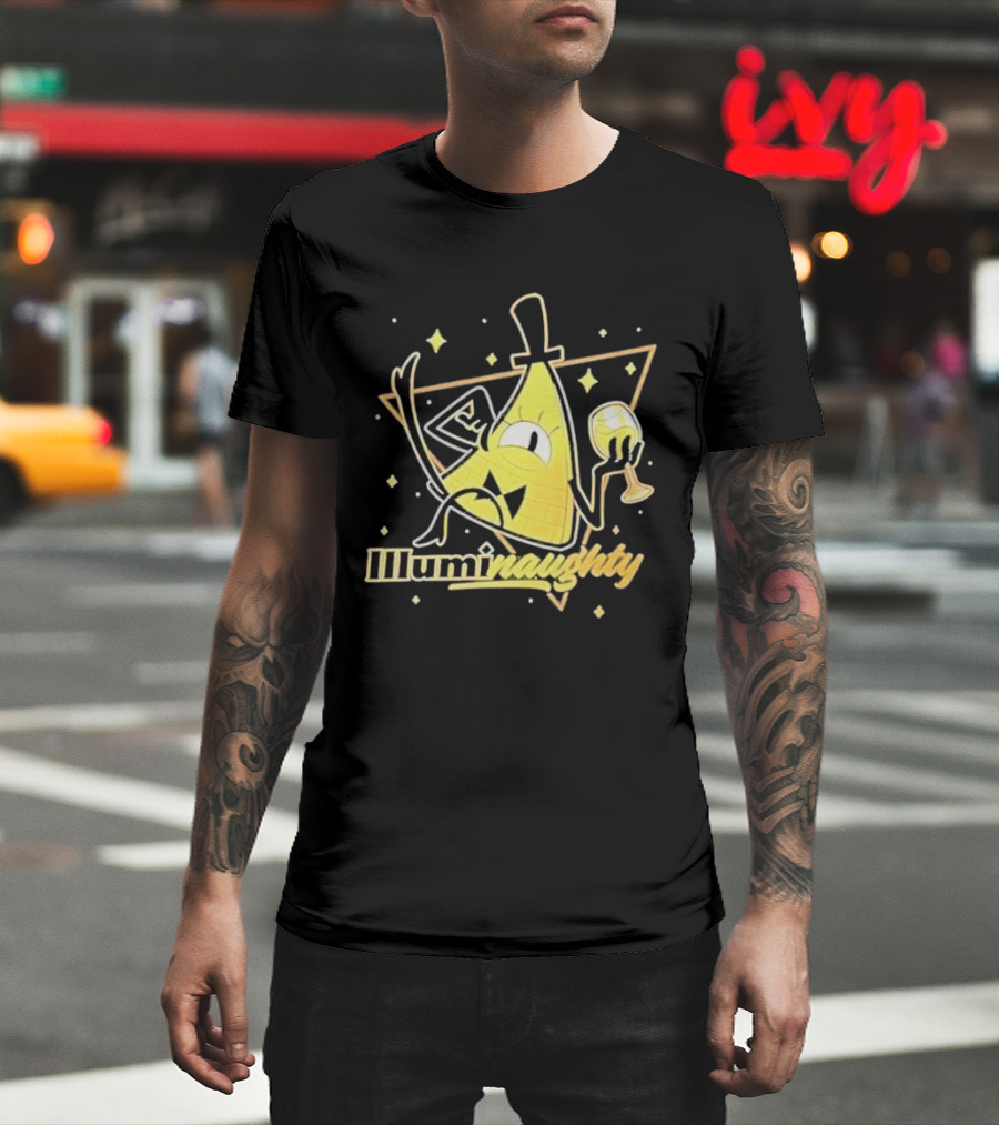 Illuminati Illuminaughty Triangle Cartoon With Wine Glass T-Shirt