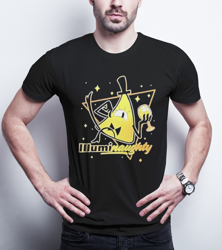 Illuminati Illuminaughty Triangle Cartoon With Wine Glass T-Shirt
