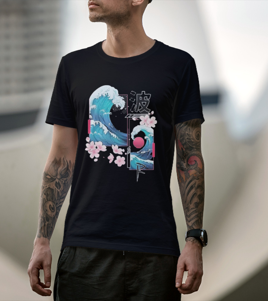 Pandorya Nami Cherry Blossom Wave Aesthetic Grnk T-Shirt