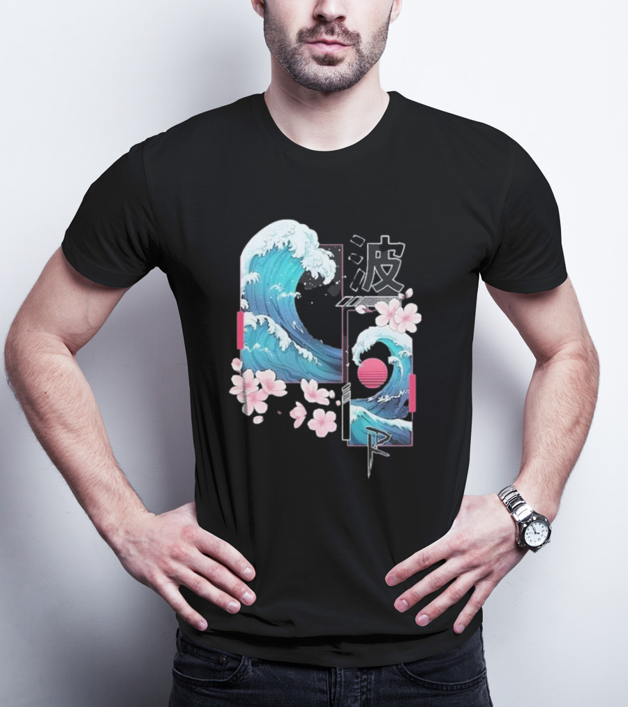 Pandorya Nami Cherry Blossom Wave Aesthetic Grnk T-Shirt