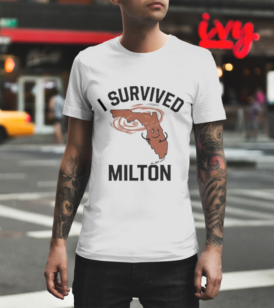 I Survived Milton Florida Super Storm Swirling Cartoon Map T-Shirt