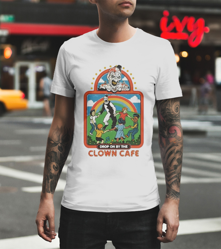 Drop On By The Clown Cafe Rainbow Clown Kids Circle T-Shirt