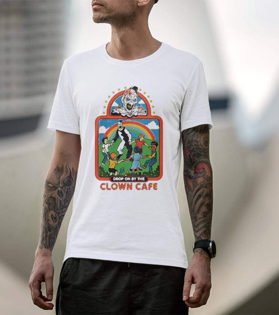 Drop On By The Clown Cafe Rainbow Clown Kids Circle T-Shirt