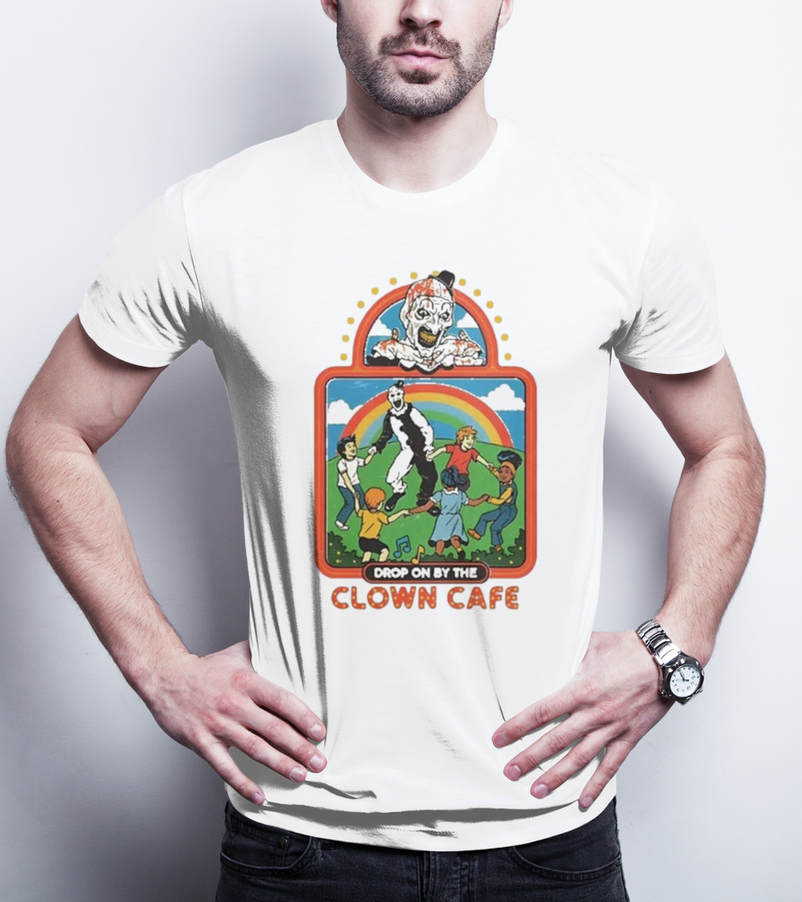 Drop On By The Clown Cafe Rainbow Clown Kids Circle T-Shirt