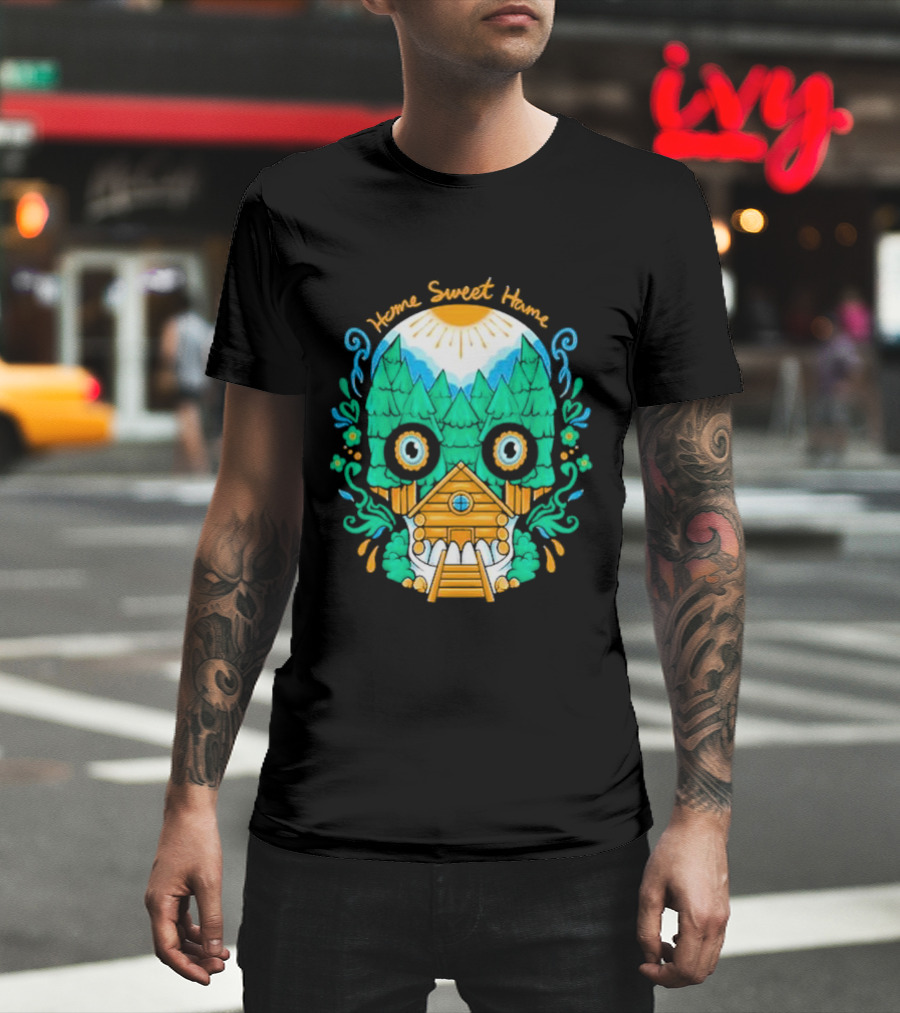 Home Sweet Home Nature Skull With Cabin In Spooky Atmosphere T-Shirt
