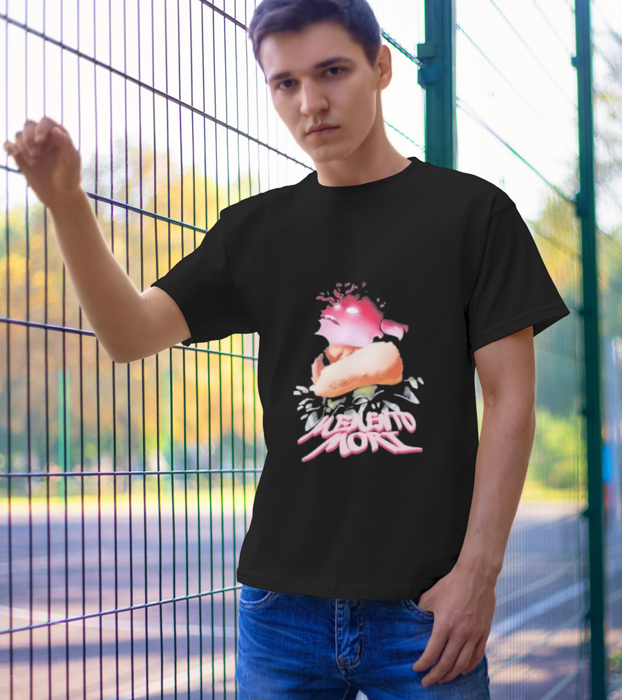 Memento Mori Floral Neon Character With Fur And Glowing Eyes T-Shirt