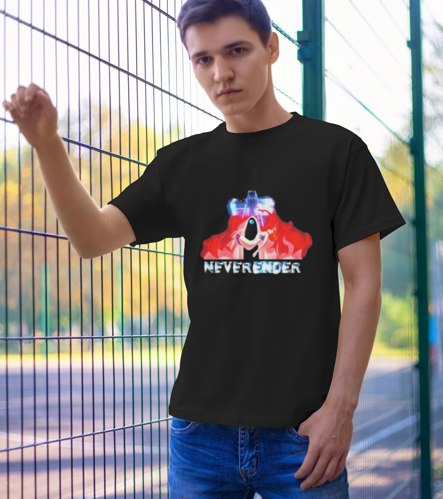 Neverender Spaceship And Mysterious Figure With Fiery T-Shirt