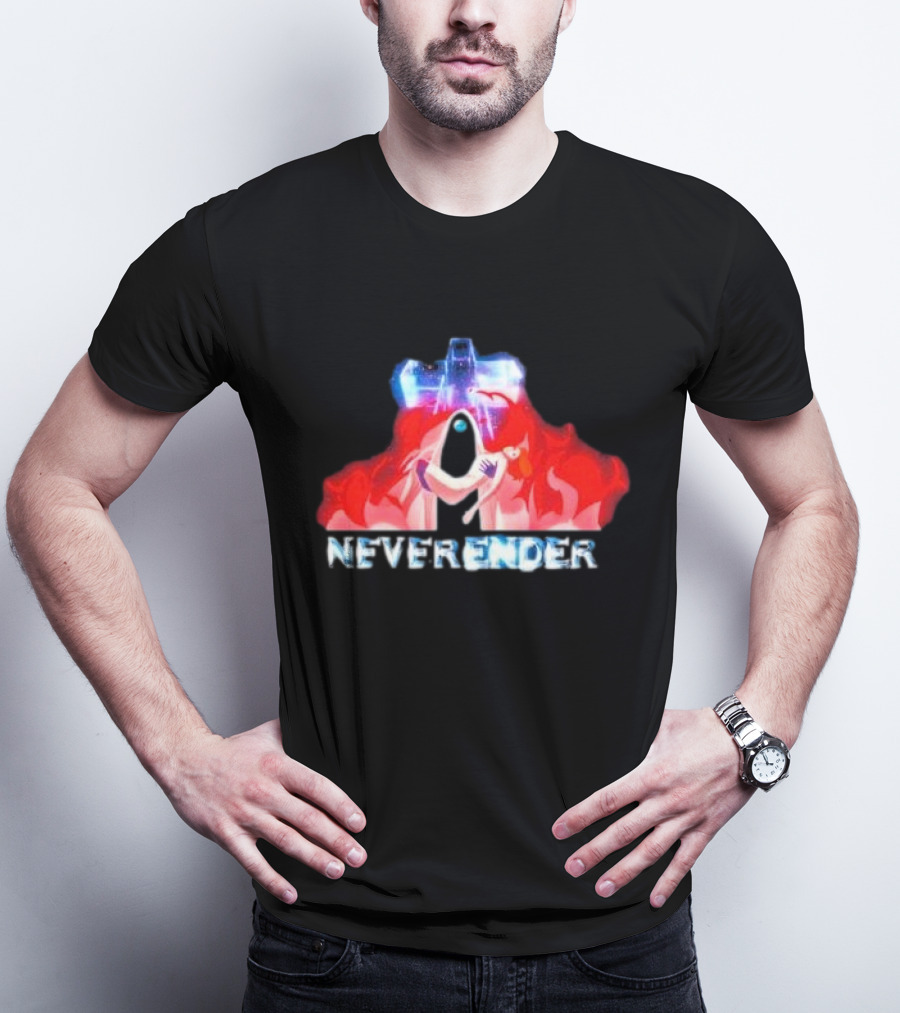 Neverender Spaceship And Mysterious Figure With Fiery T-Shirt