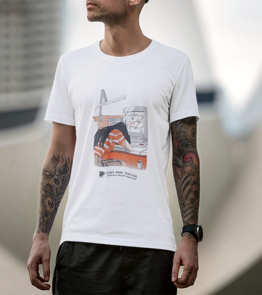 Call 0800 Percival It's All Online These Days Computer Graphic Stripe T-Shirt