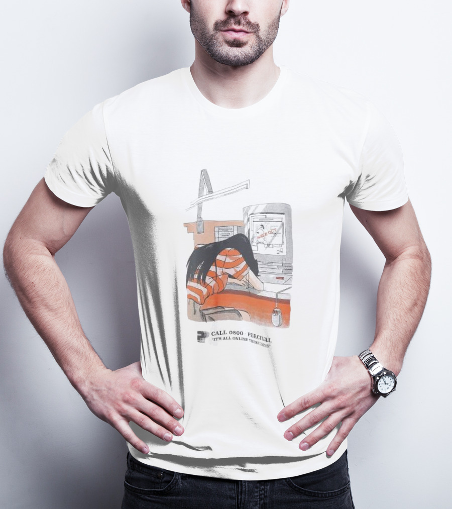 Call 0800 Percival It's All Online These Days Computer Graphic Stripe T-Shirt