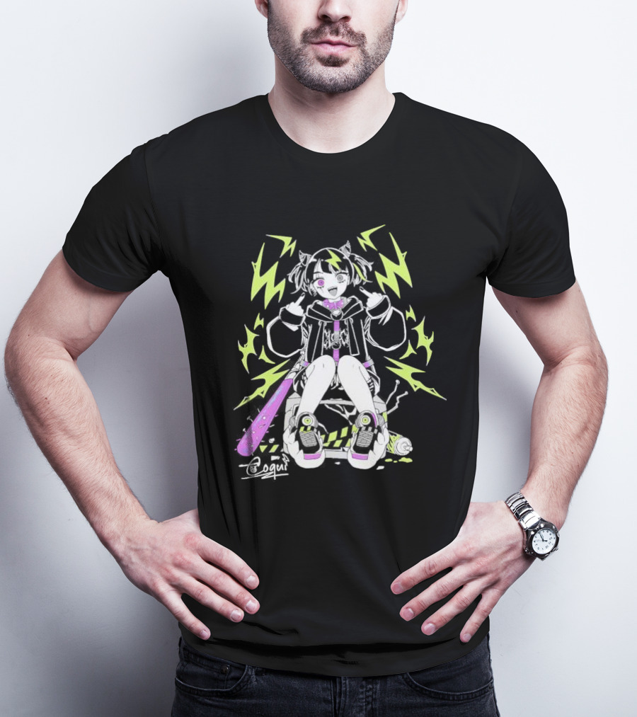 Coqui Delinquent Frog Vtuber With Purple Bat And Lightning T-Shirt