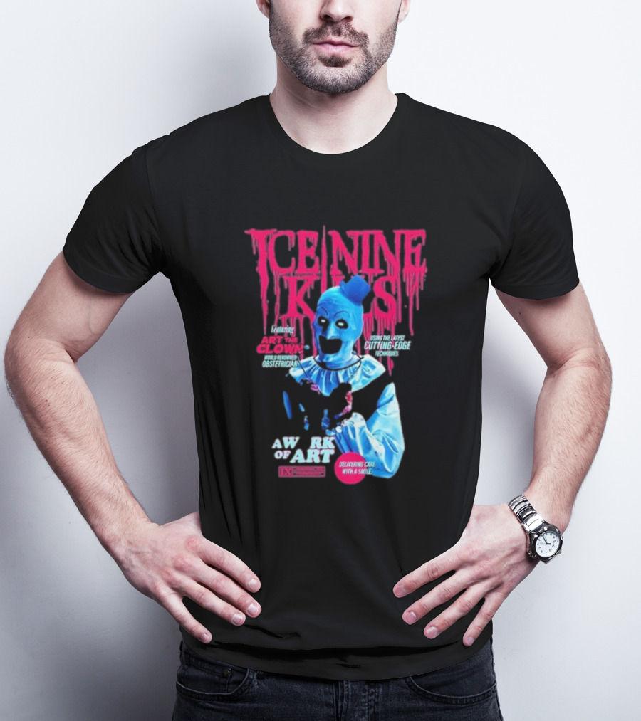 Rock Abilia Ice Nine Kills Black Featuring Art The Clown Cutting Edge Delivering Cake With A Smile T-Shirt