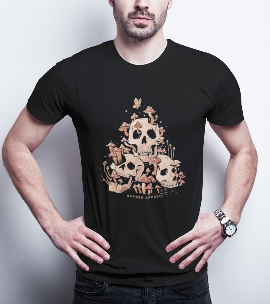 Skulls And Fungi Mushroom Murder Butterfly T-Shirt