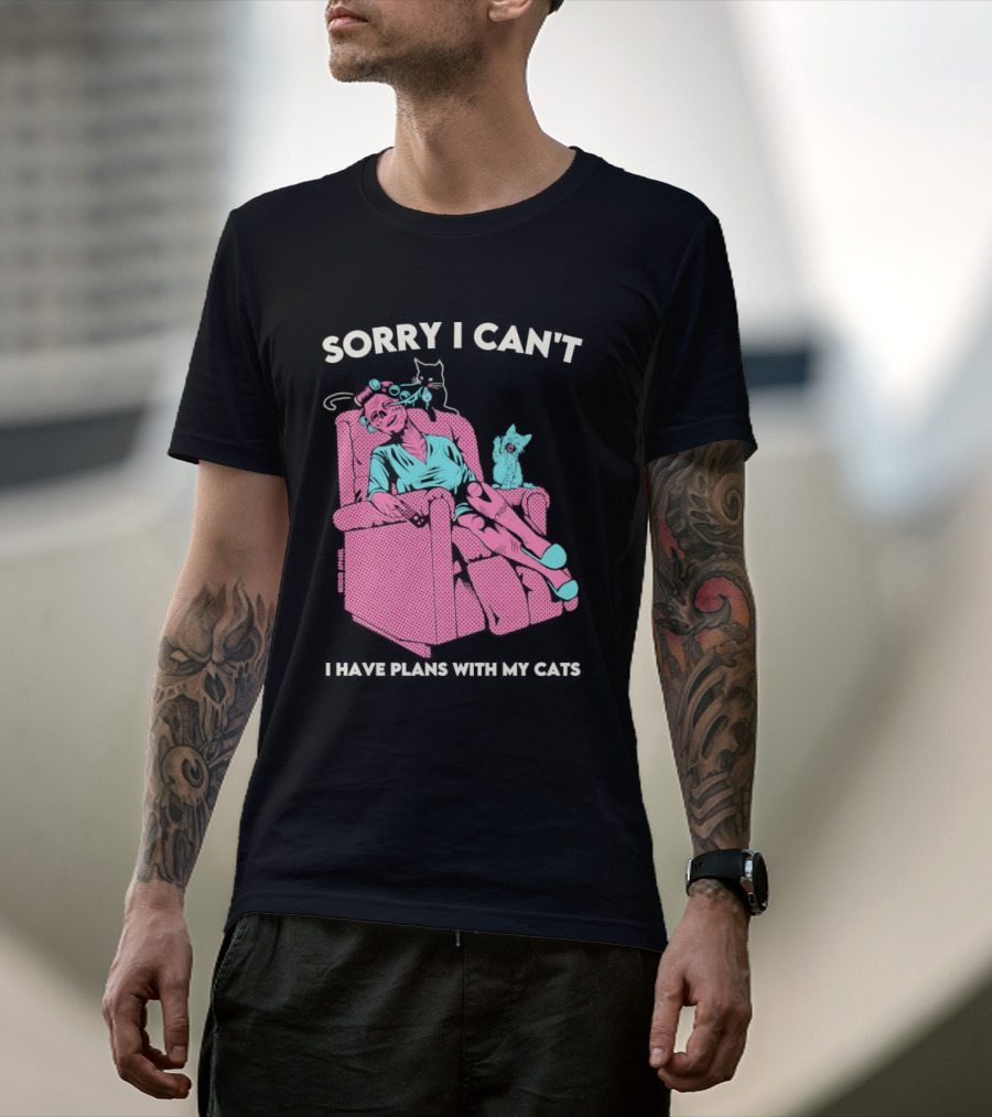 Sorry I Can’t I Have Plans With My Cats Relaxing Woman With Cats T-Shirt