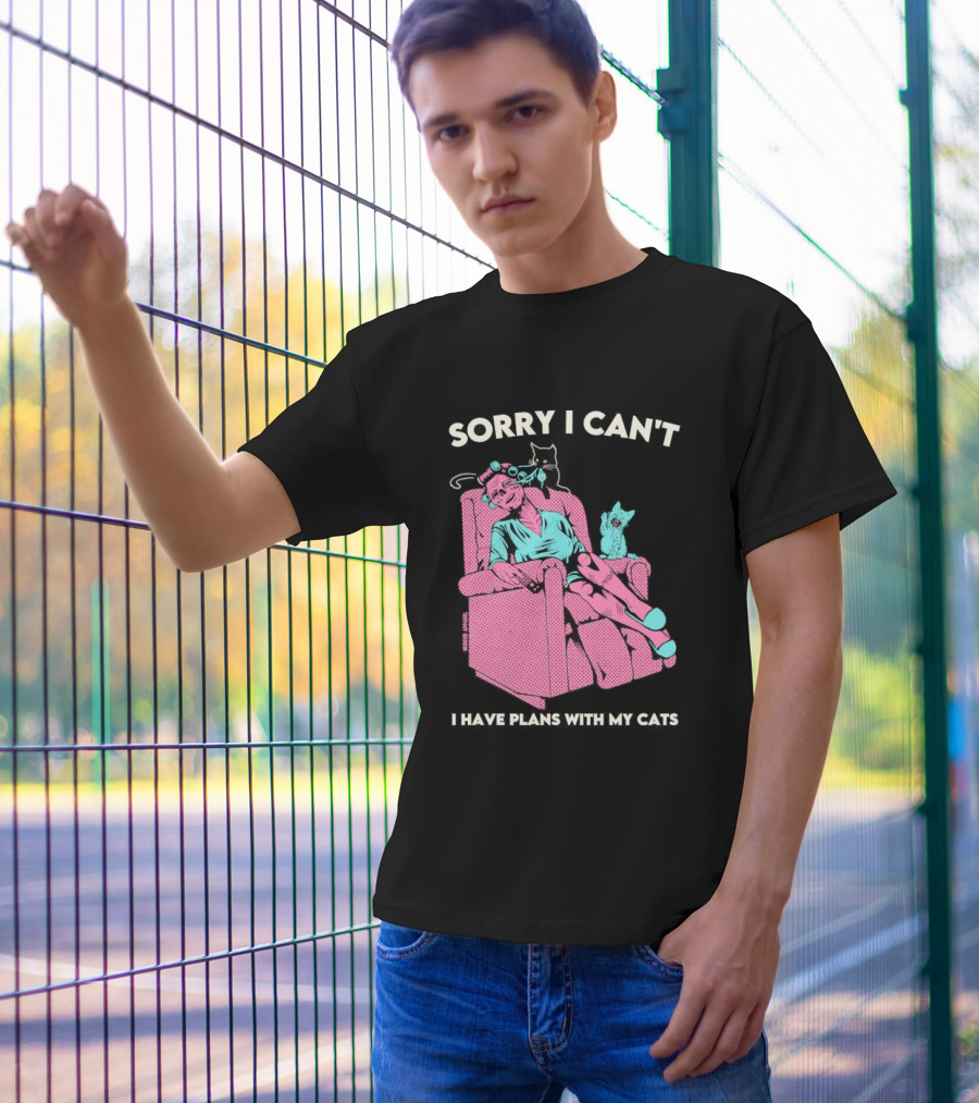 Sorry I Can’t I Have Plans With My Cats Relaxing Woman With Cats T-Shirt