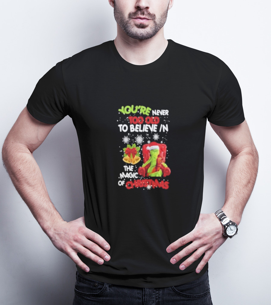 You're Never Too Old To Believe In The Magic Of Christmas With Santa Hat And Chair T-Shirt