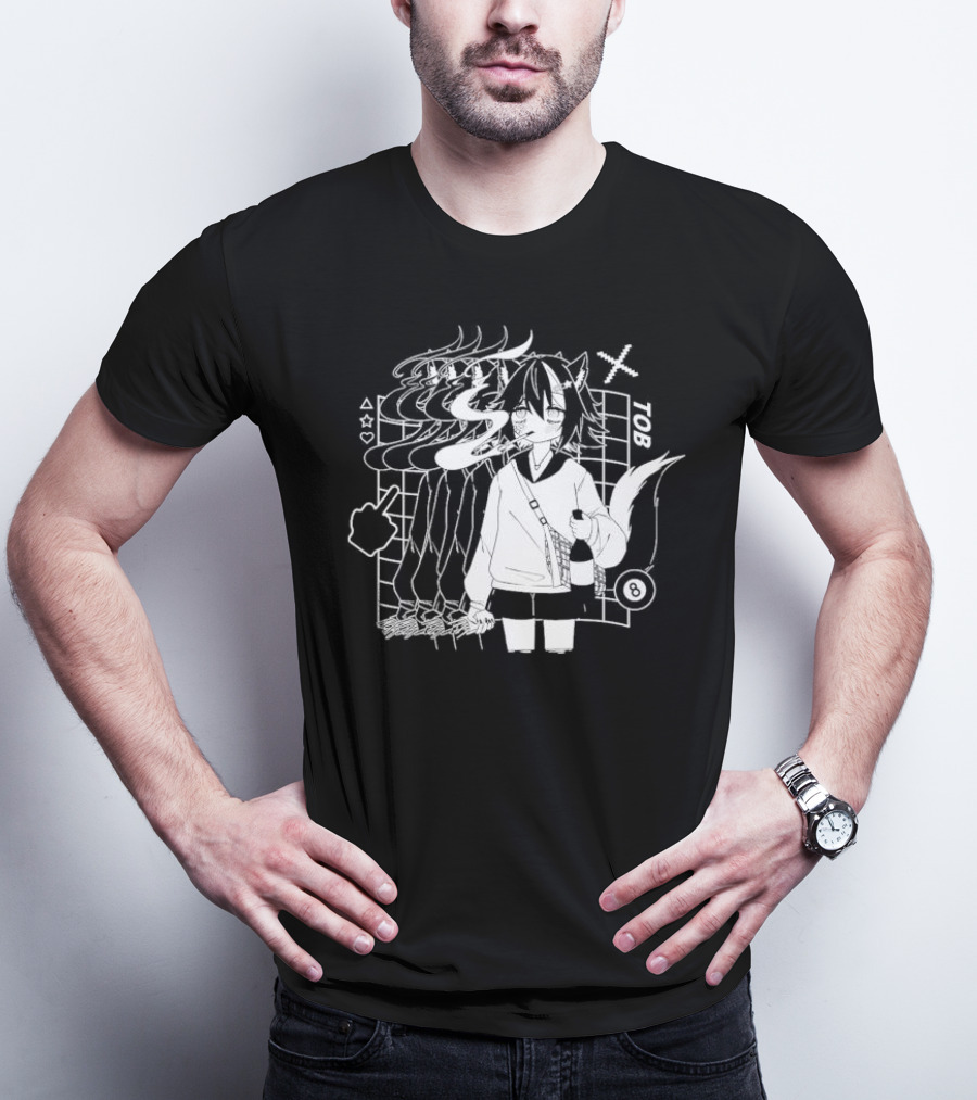 Tob Skunk Character With Smoke And Wine Bottle Vtuber T-Shirt