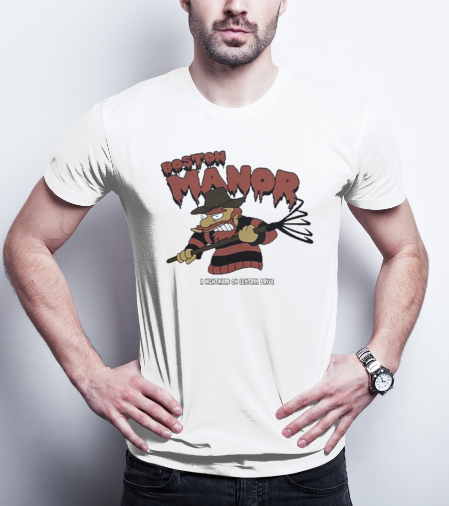 Boston Manor A Nightmare On Central Drive Freddy Krueger Parody Character T-Shirt
