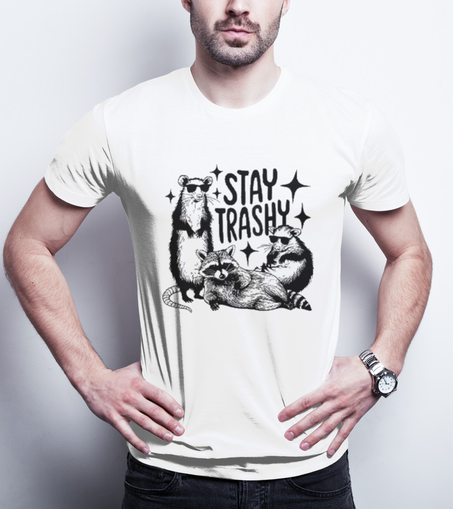 Stay Trashy Raccoon Opossum Sunglasses Fun T-Shirt