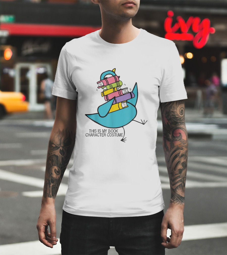 This Is My Book Character Costume Pigeon Holding Stack Of Books T-Shirt