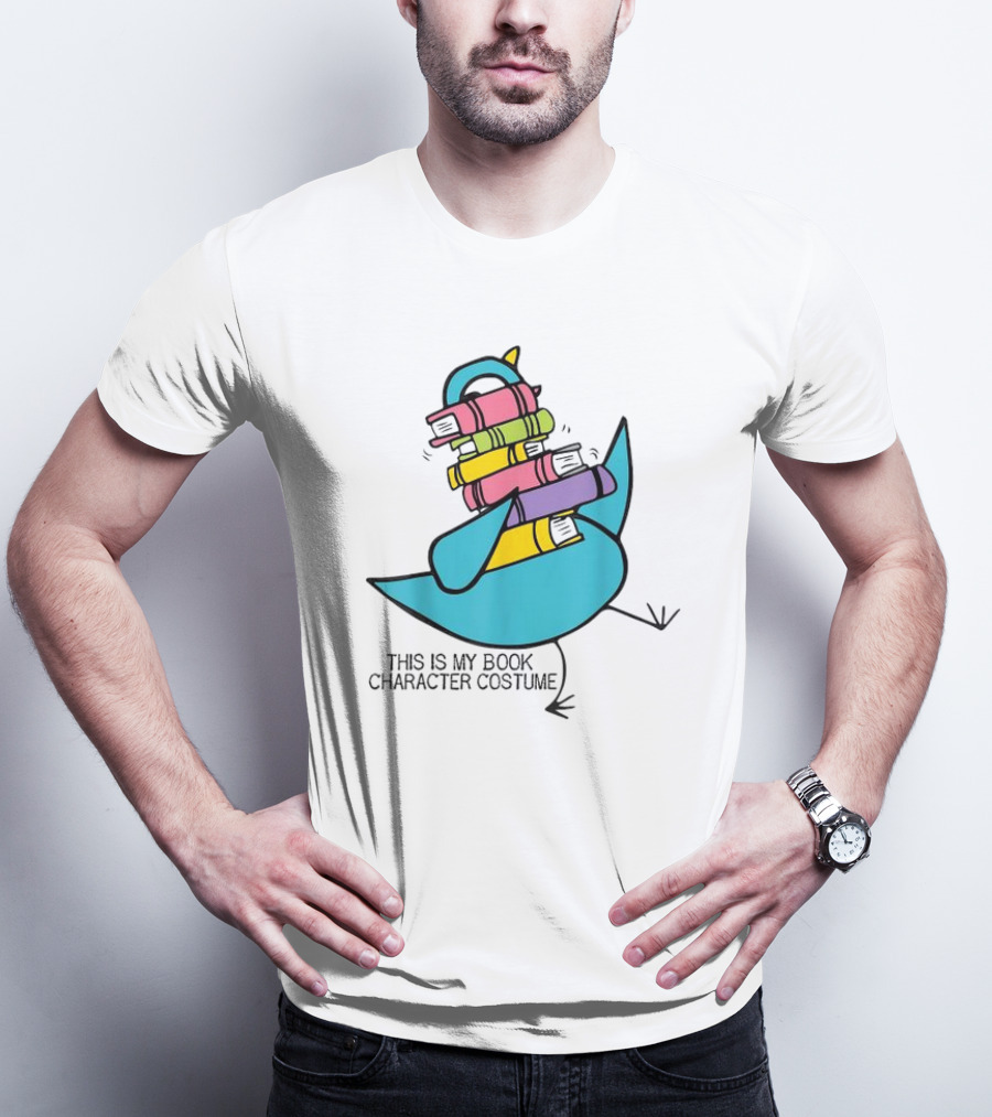 This Is My Book Character Costume Pigeon Holding Stack Of Books T-Shirt