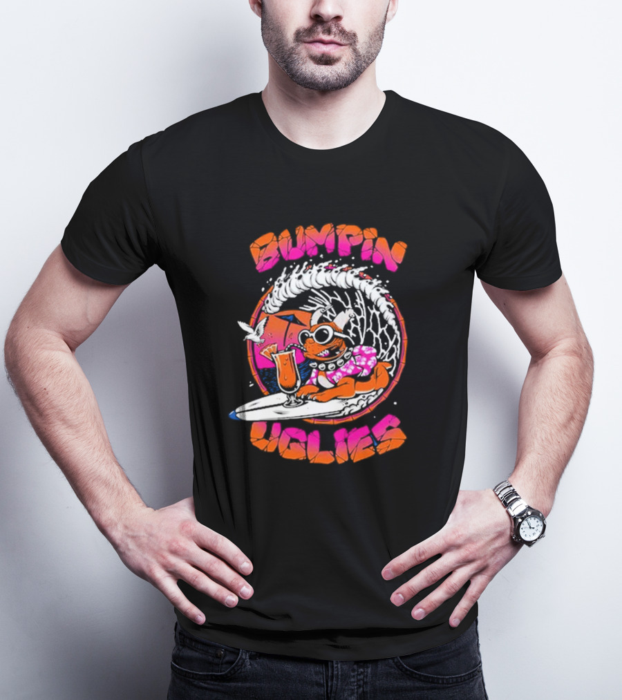 Bumpin Uglies Pug Riding Surf Wave With Cocktail And Sunglasses T-Shirt