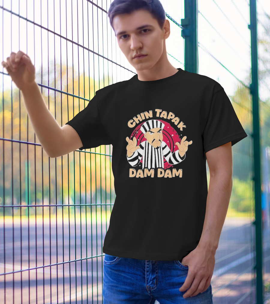 Chin Tapak Dam Dam Cartoon Villain With Stripes And Stars T-Shirt
