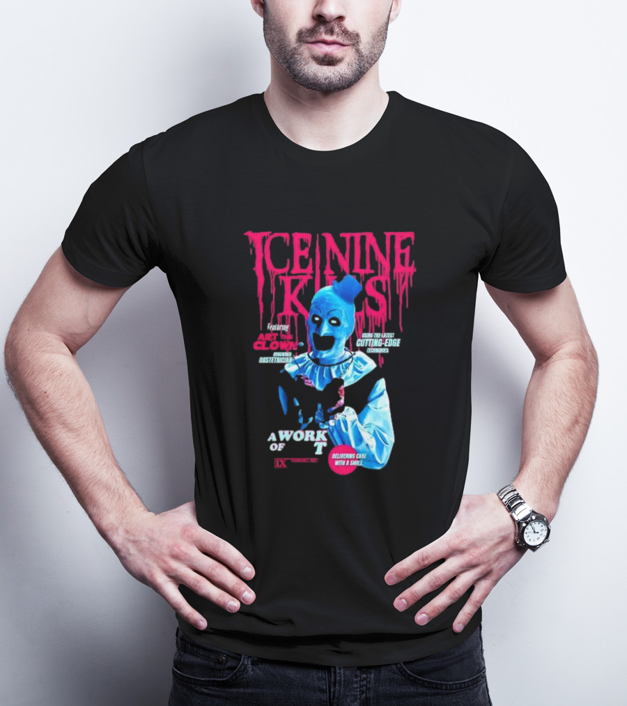 Ice Nine Kills Featuring Art The Clown Cutting Edge A Work Of T IX Delivering Cake With A Smile T-Shirt