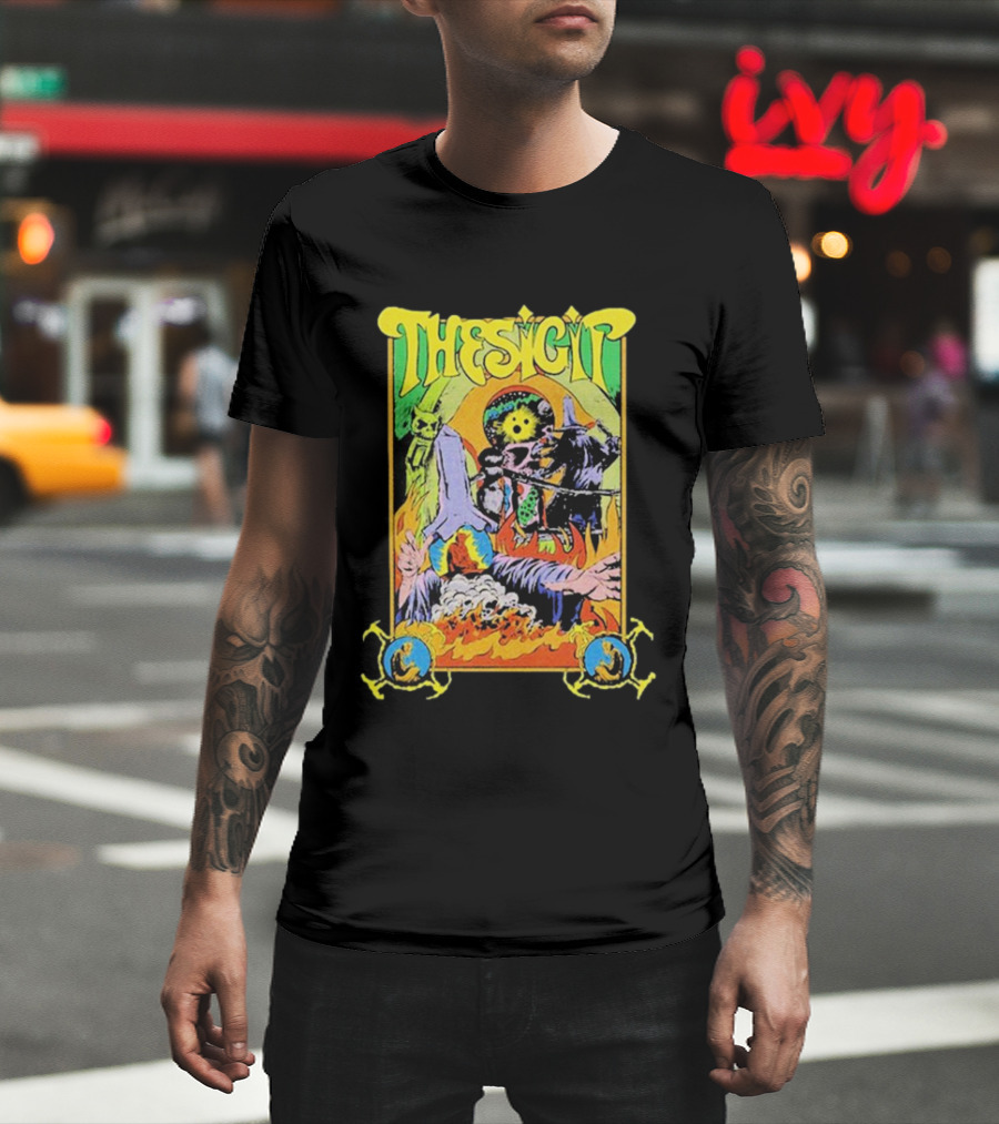 THESIGIT Psychedelic Skeletons Fire Scene Retro T-Shirt