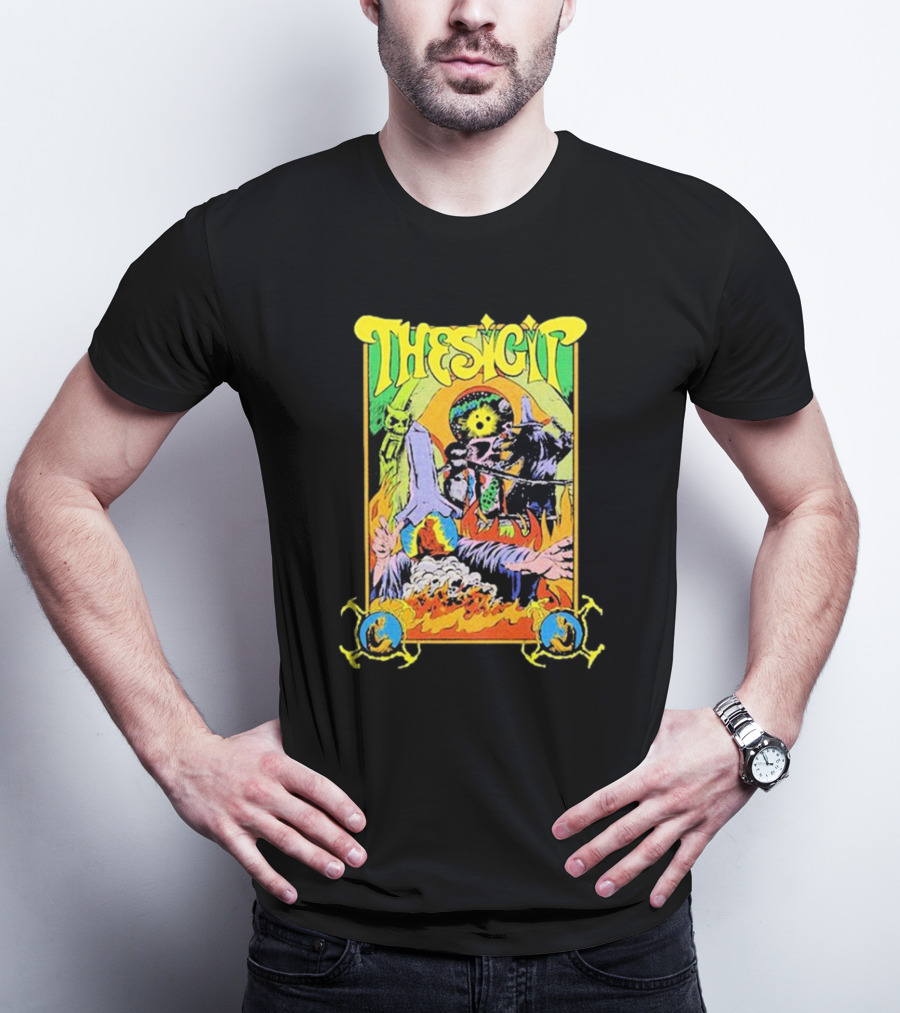 THESIGIT Psychedelic Skeletons Fire Scene Retro T-Shirt