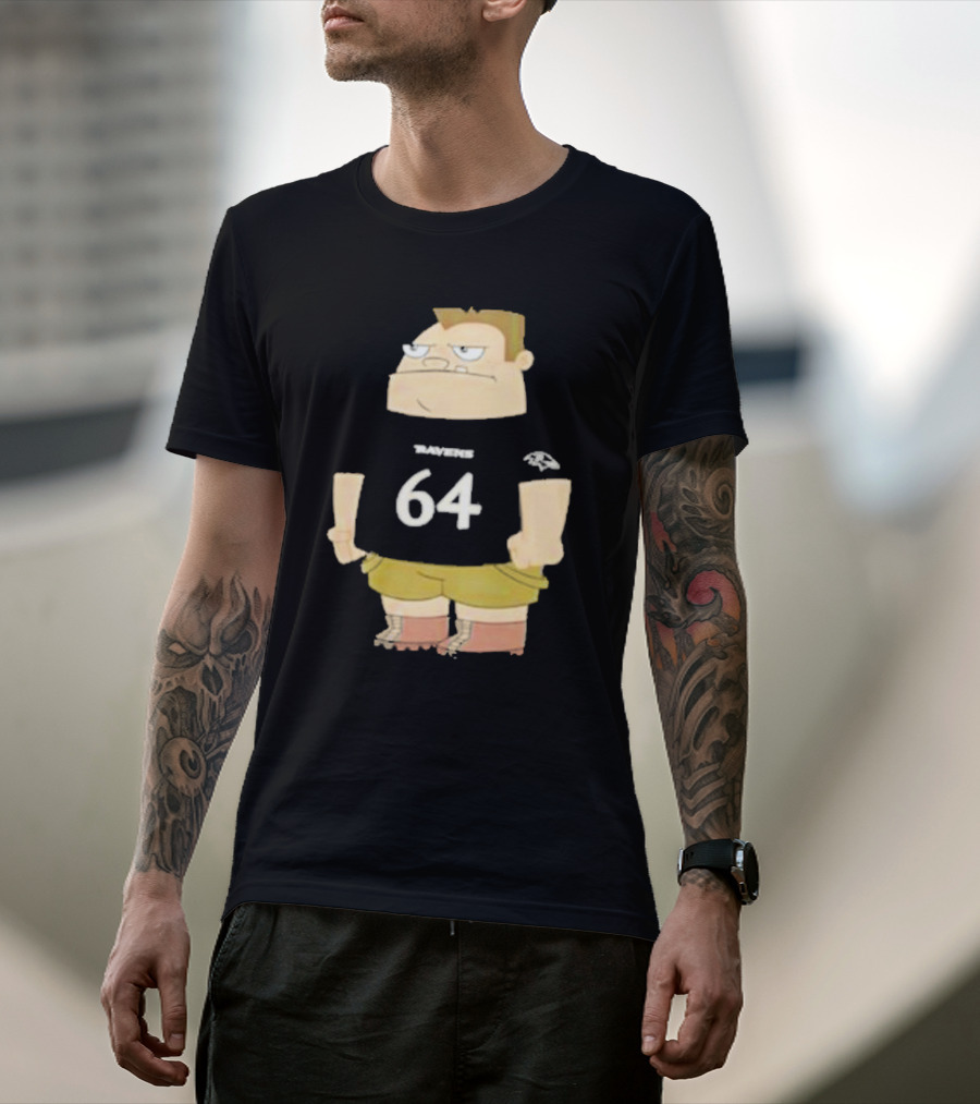 Ravens 64 Cartoon Character Tyler Linderbaum Only Fears God Texas Fears Oklahoma T-Shirt