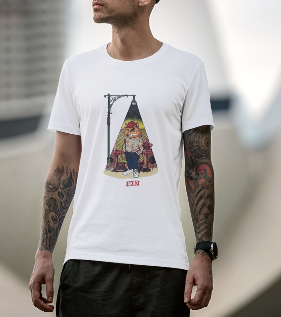 Block Party SS Akoo Streetwear Fox Character Under Lamp Post T-Shirt
