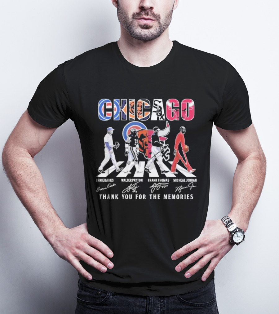 Chicago Cubs Bears Bulls Ernie Banks Walter Payton Frank Thomas Michael Jordan Thank You For The Memories T-Shirt