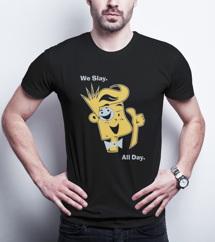 We Slay All Day Fgteev Shiny Yellow Character With Smile And Bow Tie T-Shirt