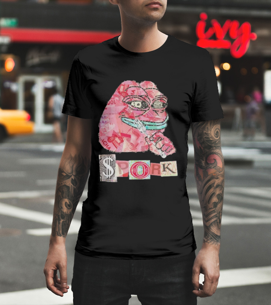 Pauly Spork Frog With Collage Pattern And Iconic Symbolism T-Shirt