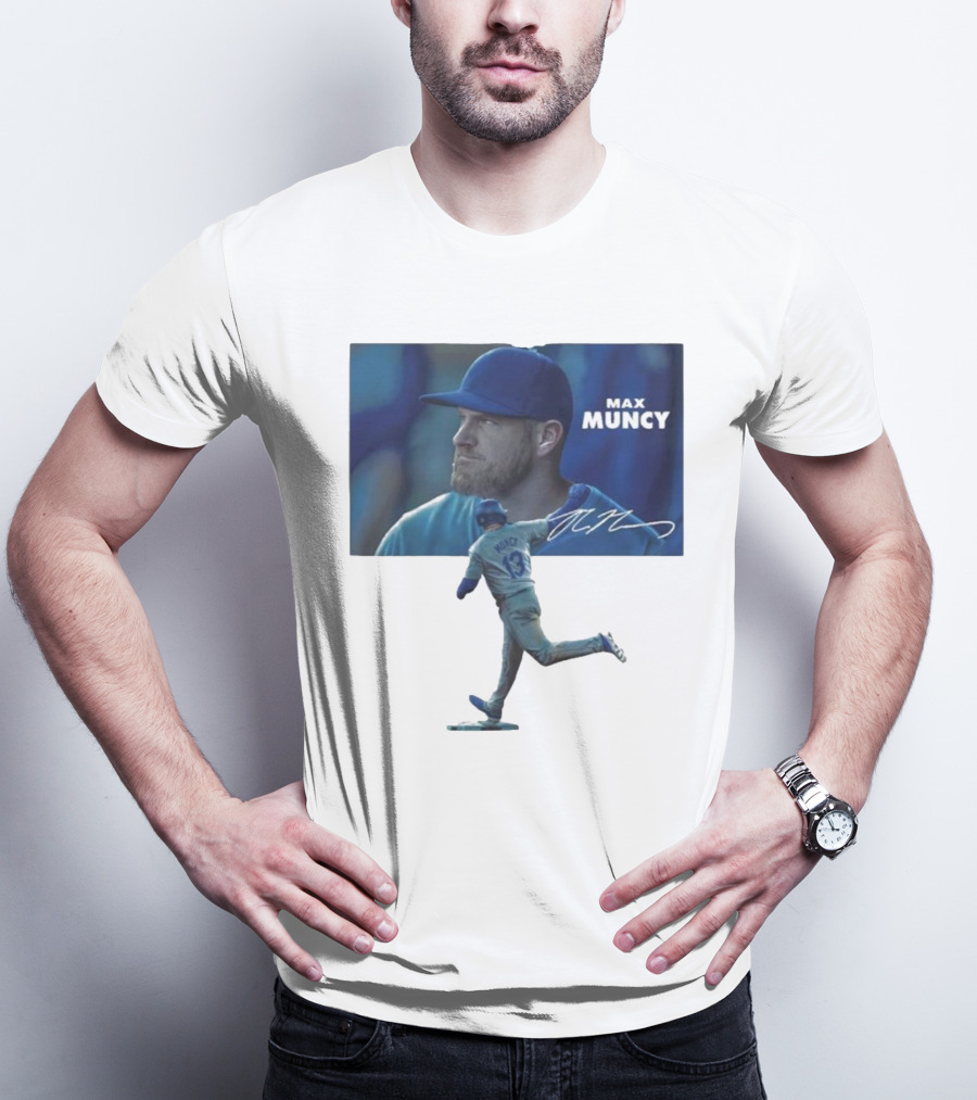 Max Muncy Baseball Figurine And Signature Photo T-Shirt