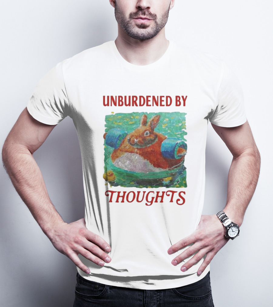 UNBURDENED BY THOUGHTS Rabbit Floating With Tube In Water Scene T-Shirt